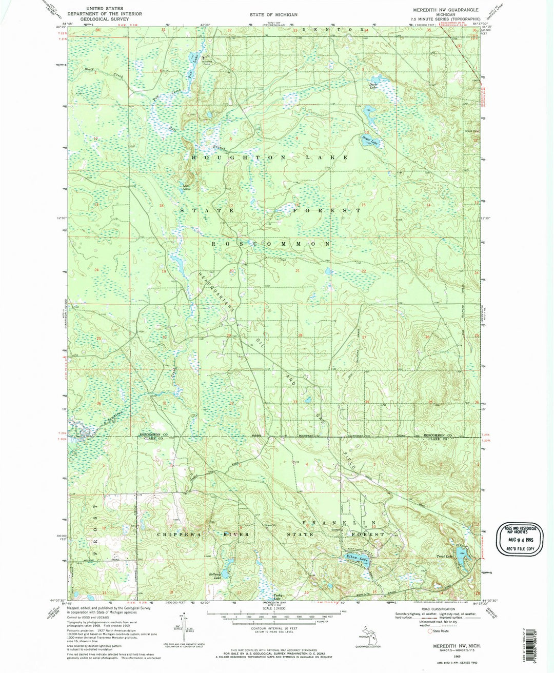 1969 Meredith, MI - Michigan - USGS Topographic Map – Historic Pictoric