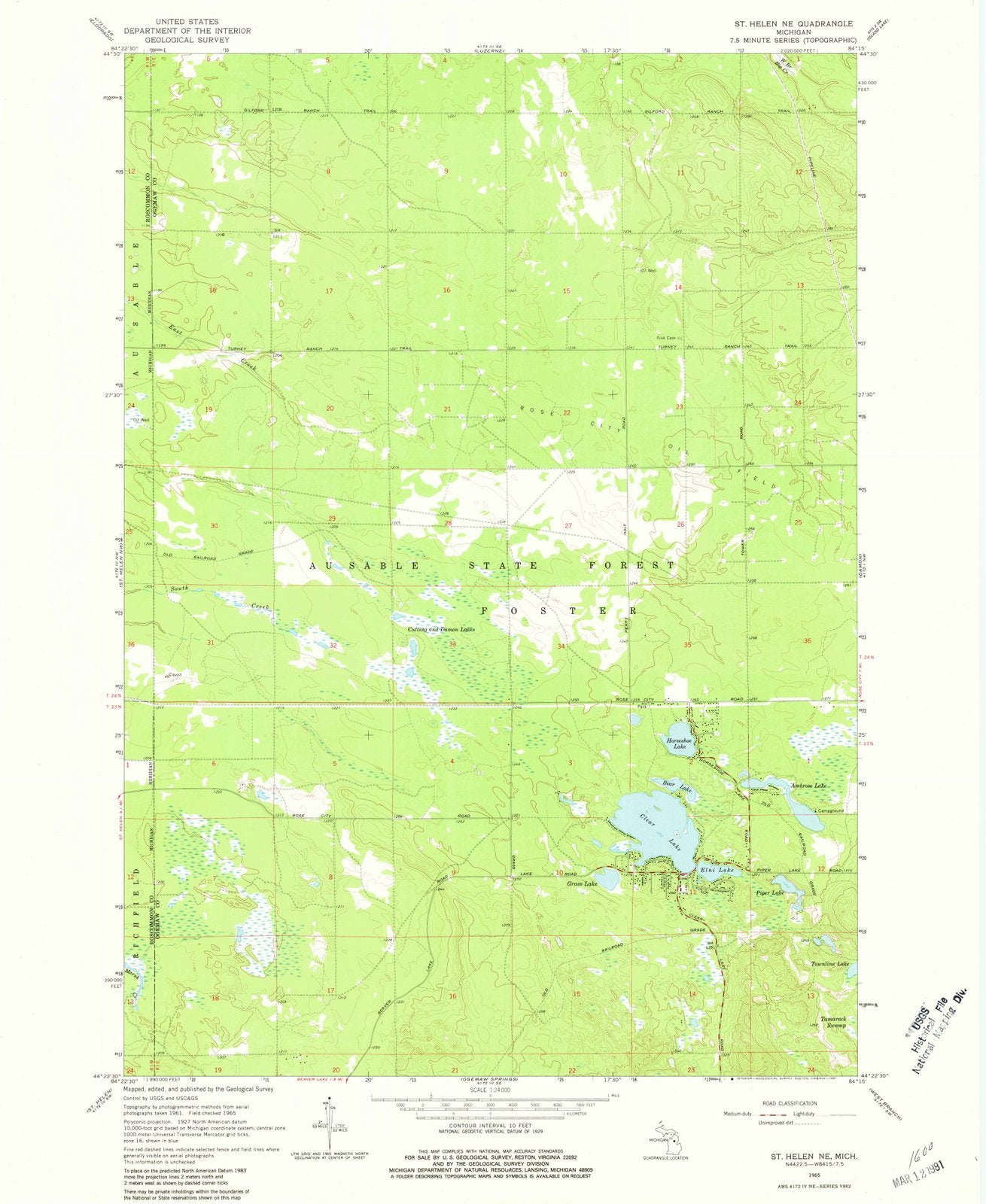 1965 St. Helen, MI - Michigan - USGS Topographic Map – Historic Pictoric