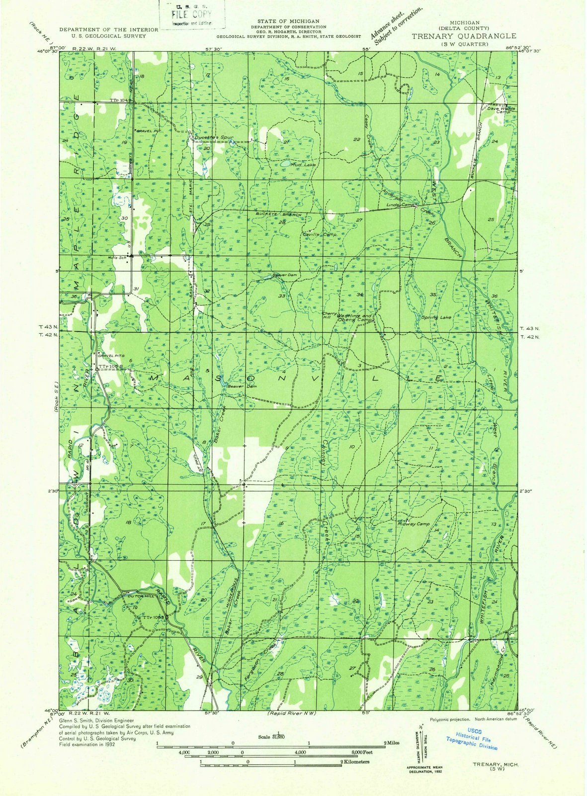 1932 Trenary, MI - Michigan - USGS Topographic Map v2 – Historic Pictoric