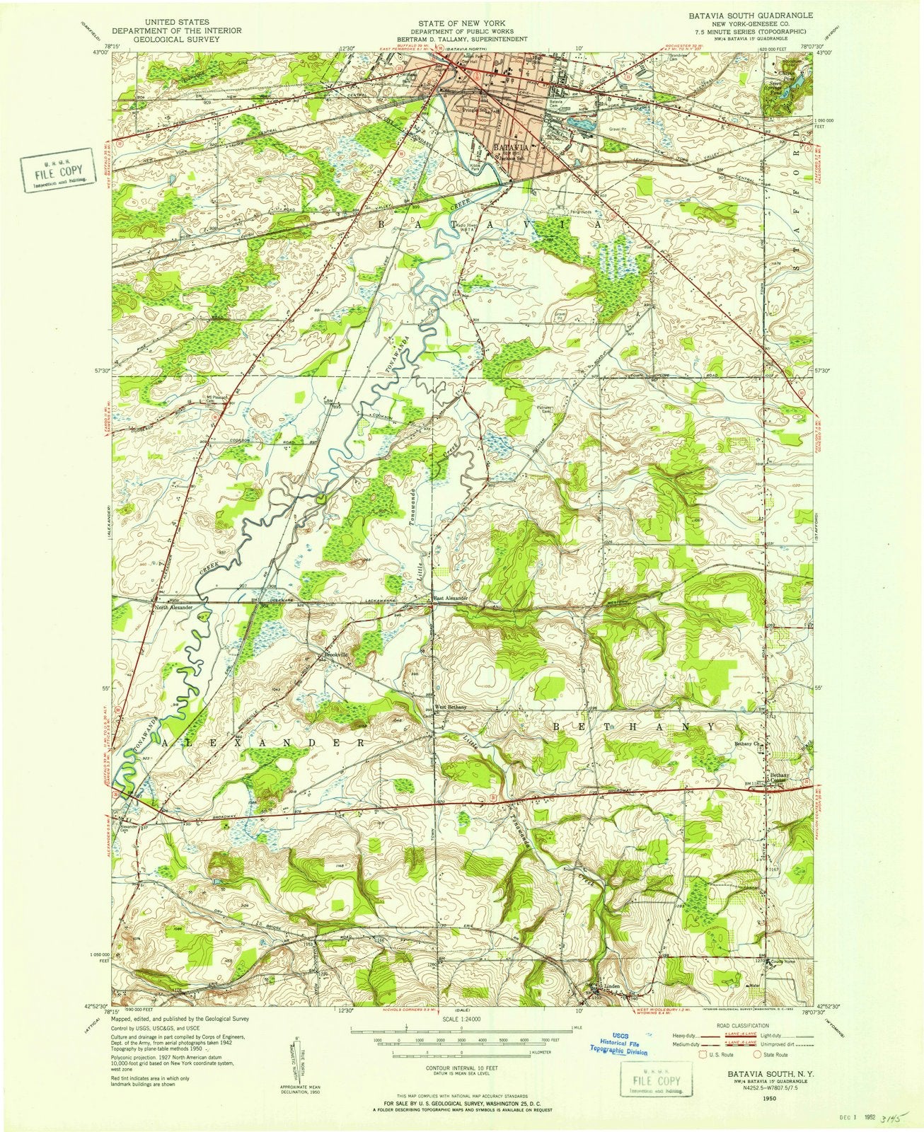 1950 Batavia, NY - New York - USGS Topographic Map v2 – Historic Pictoric