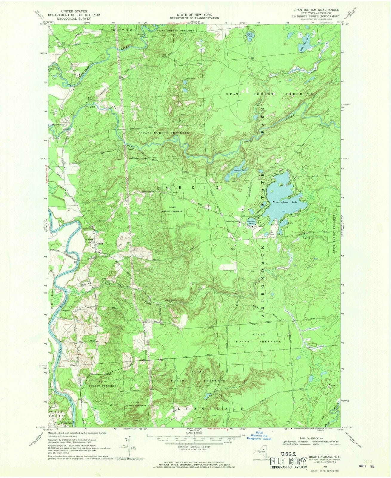 1966 Brantingham, NY - New York - USGS Topographic Map – Historic Pictoric