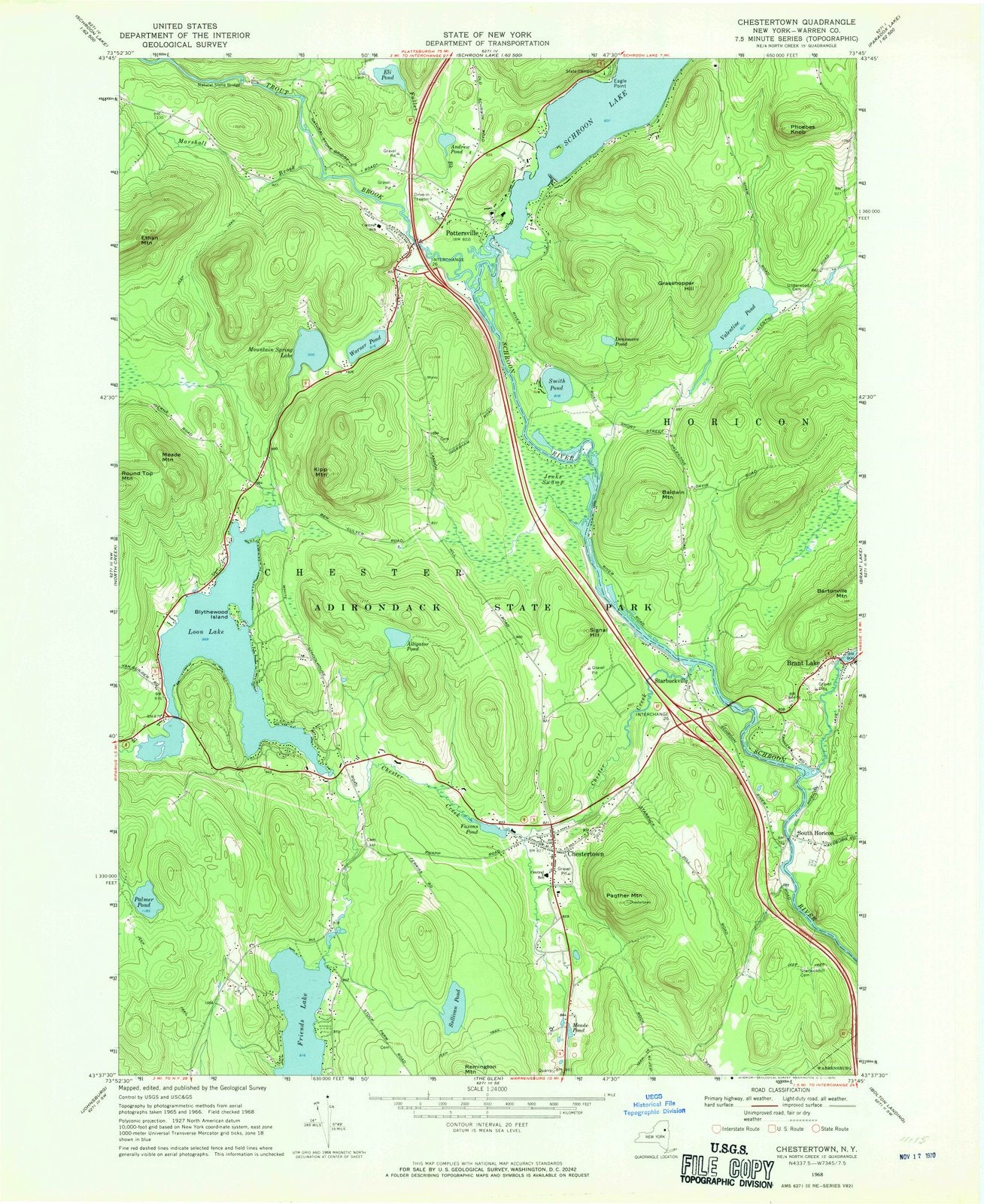 1968 Chestertown, NY - New York - USGS Topographic Map – Historic Pictoric
