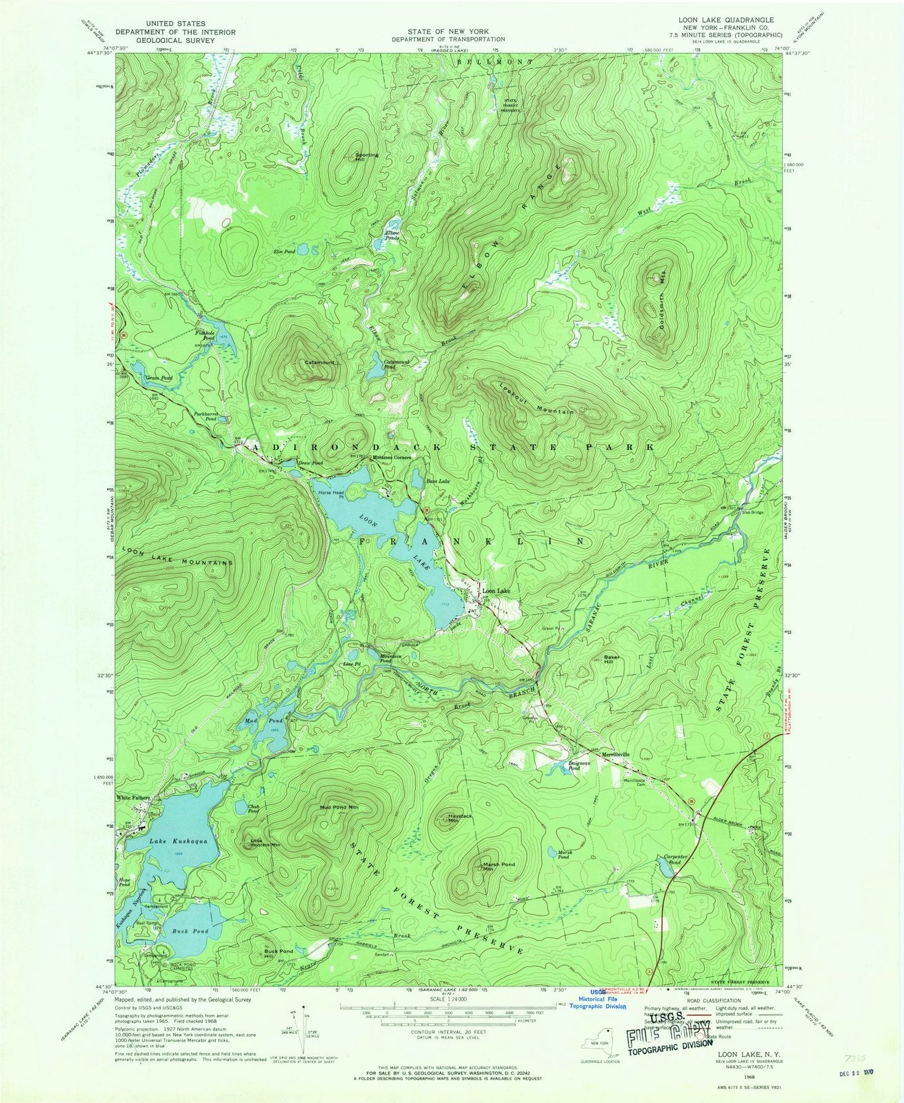 1968 Loon Lake, NY - New York - USGS Topographic Map – Historic Pictoric