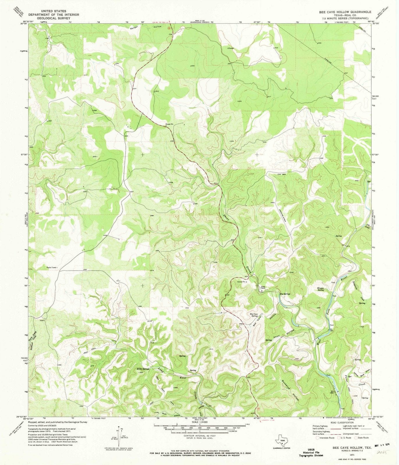 1971 Bee Cave Hollow, TX - Texas - USGS Topographic Map – Historic Pictoric