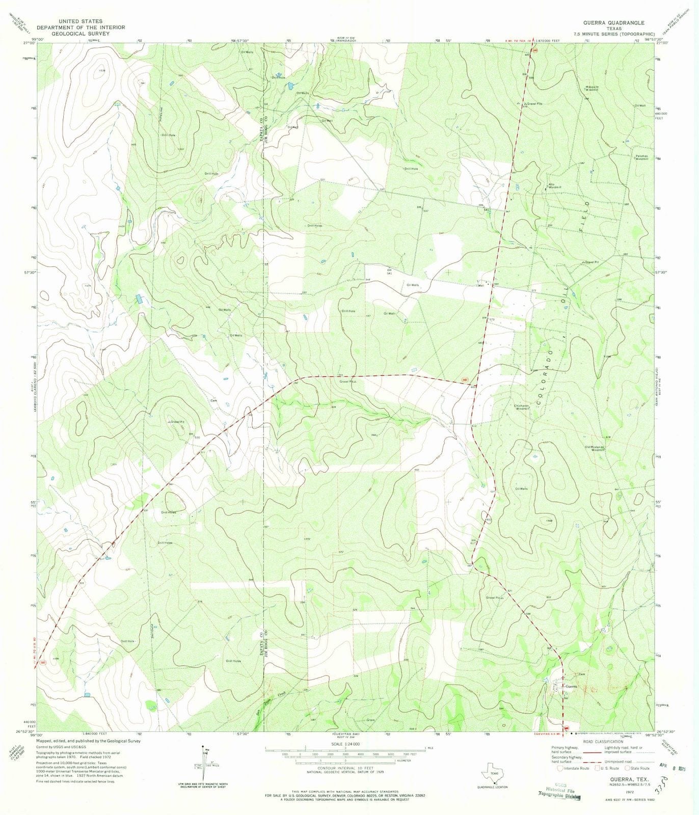 1972 Guerra, TX - Texas - USGS Topographic Map – Historic Pictoric