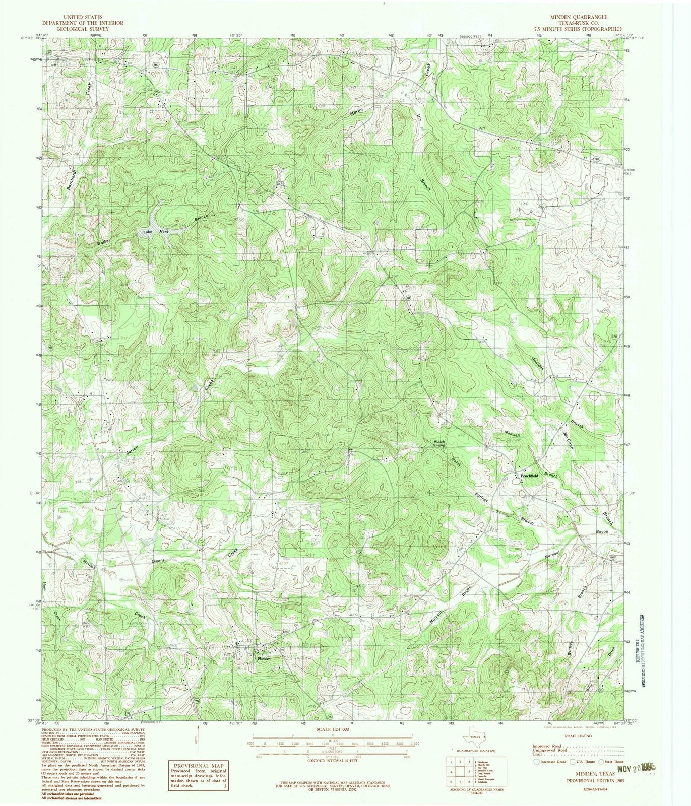 1983 Minden, TX - Texas - USGS Topographic Map – Historic Pictoric