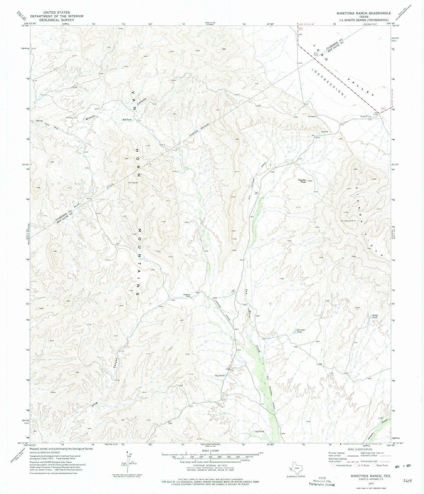 1972 Ninetysix Ranch, TX - Texas - USGS Topographic Map – Historic Pictoric