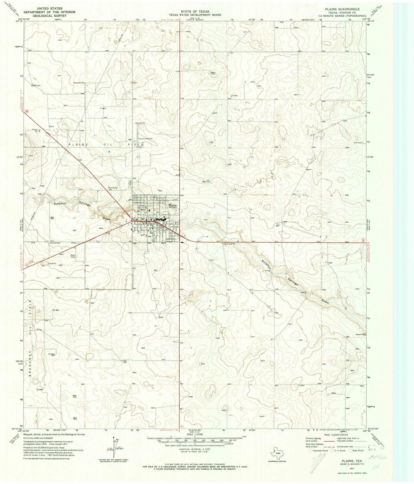 1971 Plains, TX - Texas - USGS Topographic Map v2 - Historic Pictoric