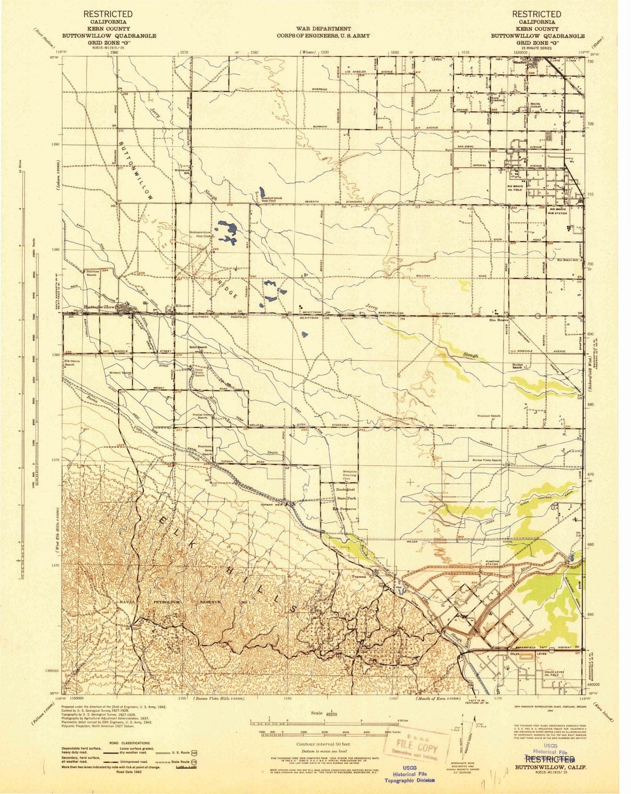 1942 Buttonwillow, CA - California - USGS Topographic Map - Historic ...