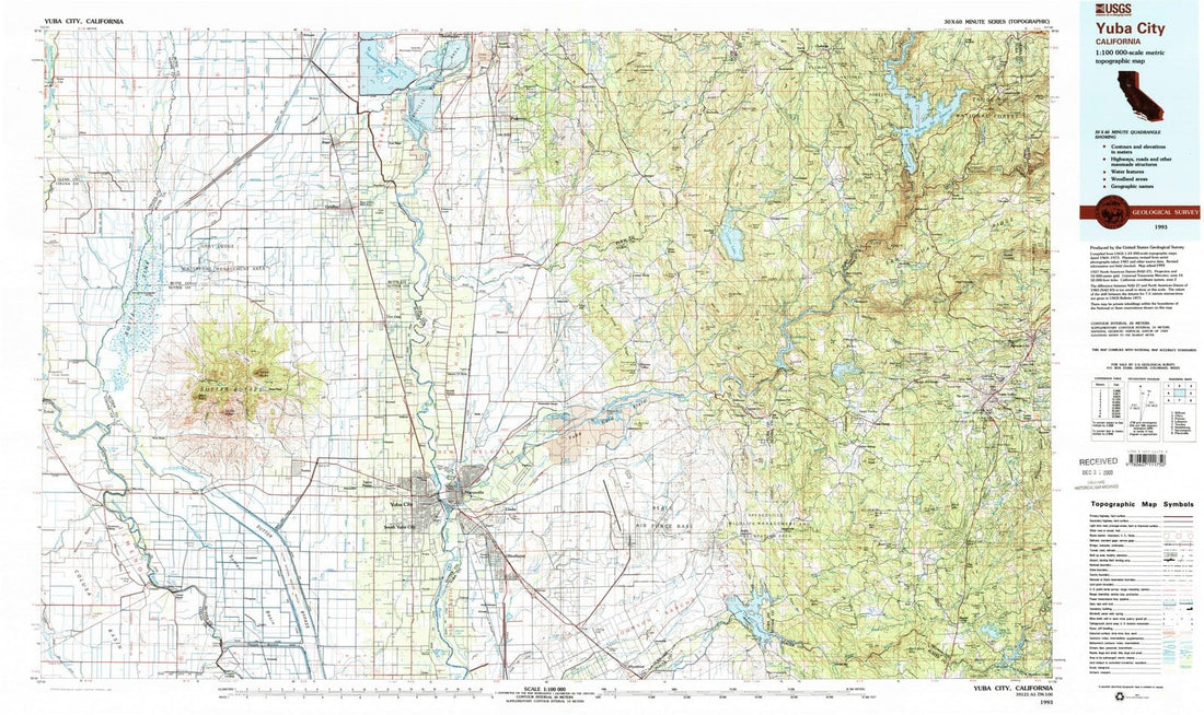 1993 Yuba City, CA - California - USGS Topographic Map – Historic Pictoric