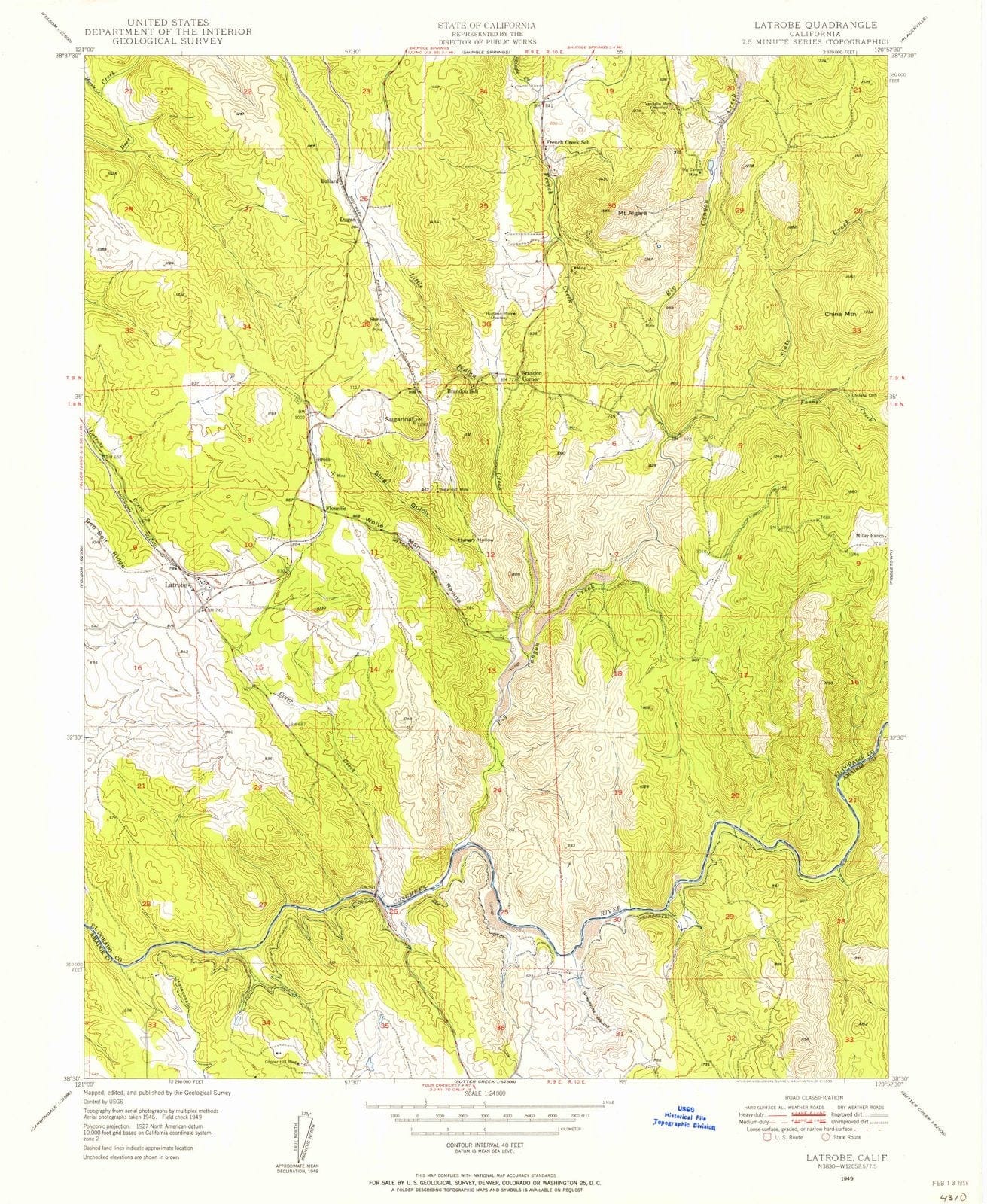 1949 Latrobe, CA - California - USGS Topographic Map – Historic Pictoric