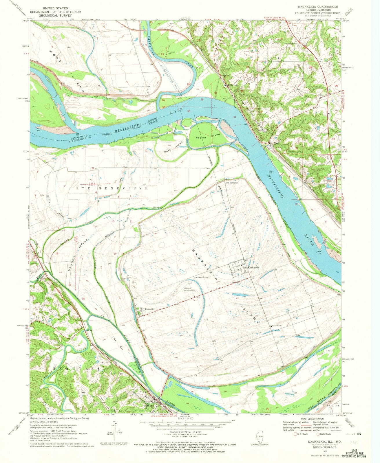 1970 Kaskaskia, IL - Illinois - USGS Topographic Map - Historic Pictoric