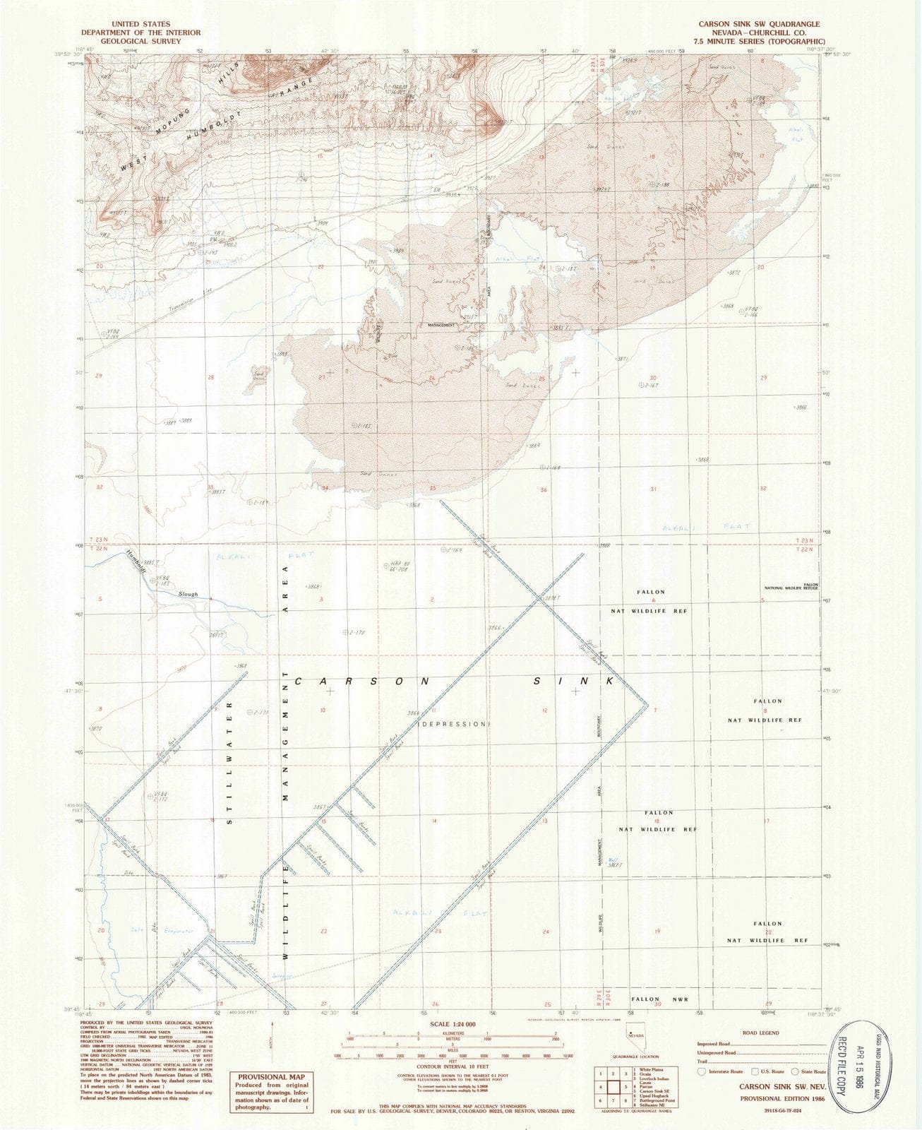 1986 Carson Sink, NV - Nevada - USGS Topographic Map v2 – Historic Pictoric