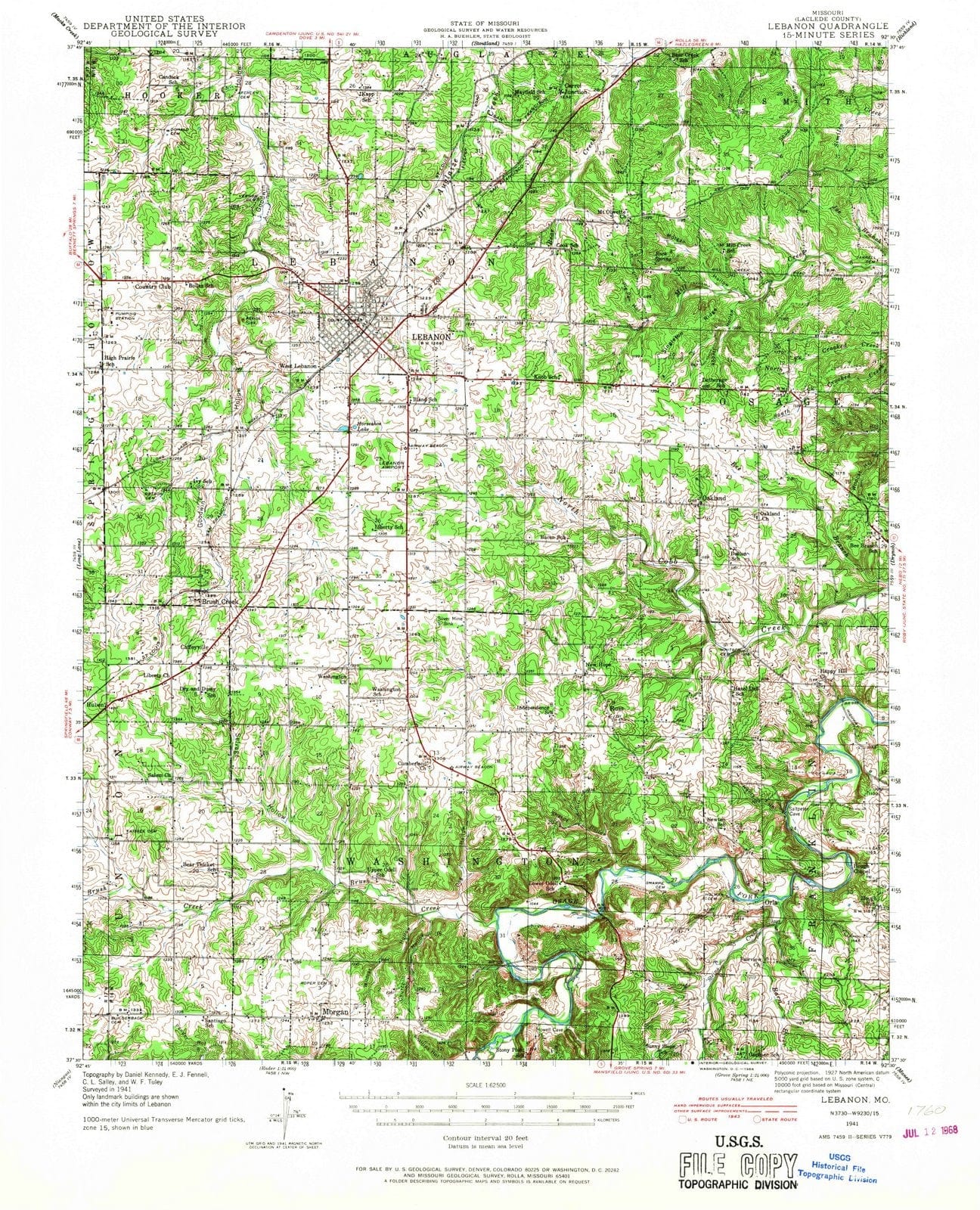 1941 Lebanon, MO - Missouri - USGS Topographic Map – Historic Pictoric