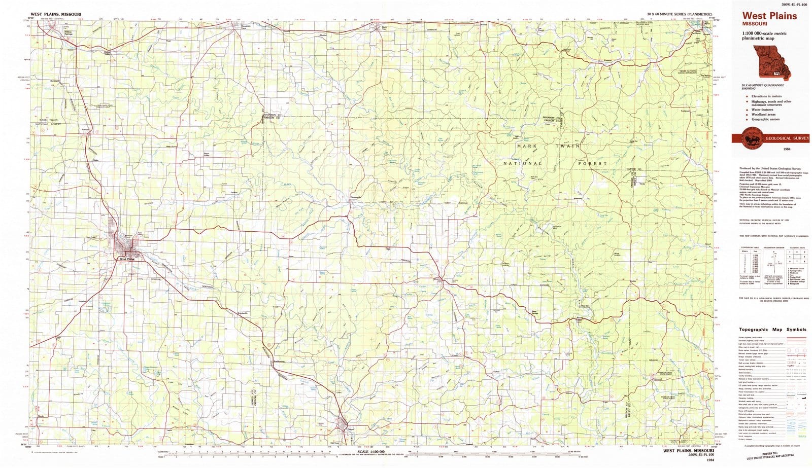 1984 West Plains, MO - Missouri - USGS Topographic Map – Historic Pictoric