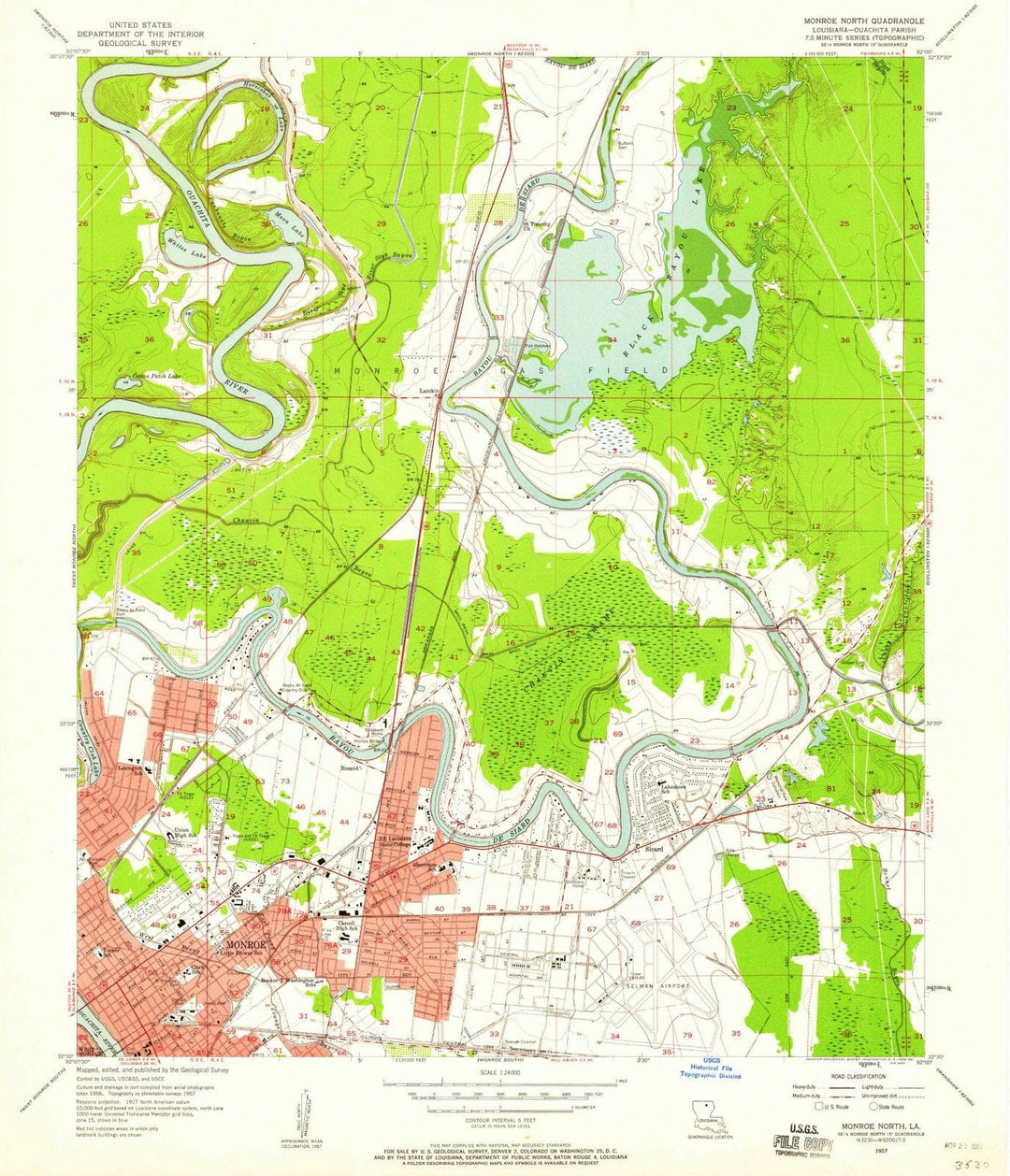 1957 Monroe North, LA - Louisiana - USGS Topographic Map – Historic ...