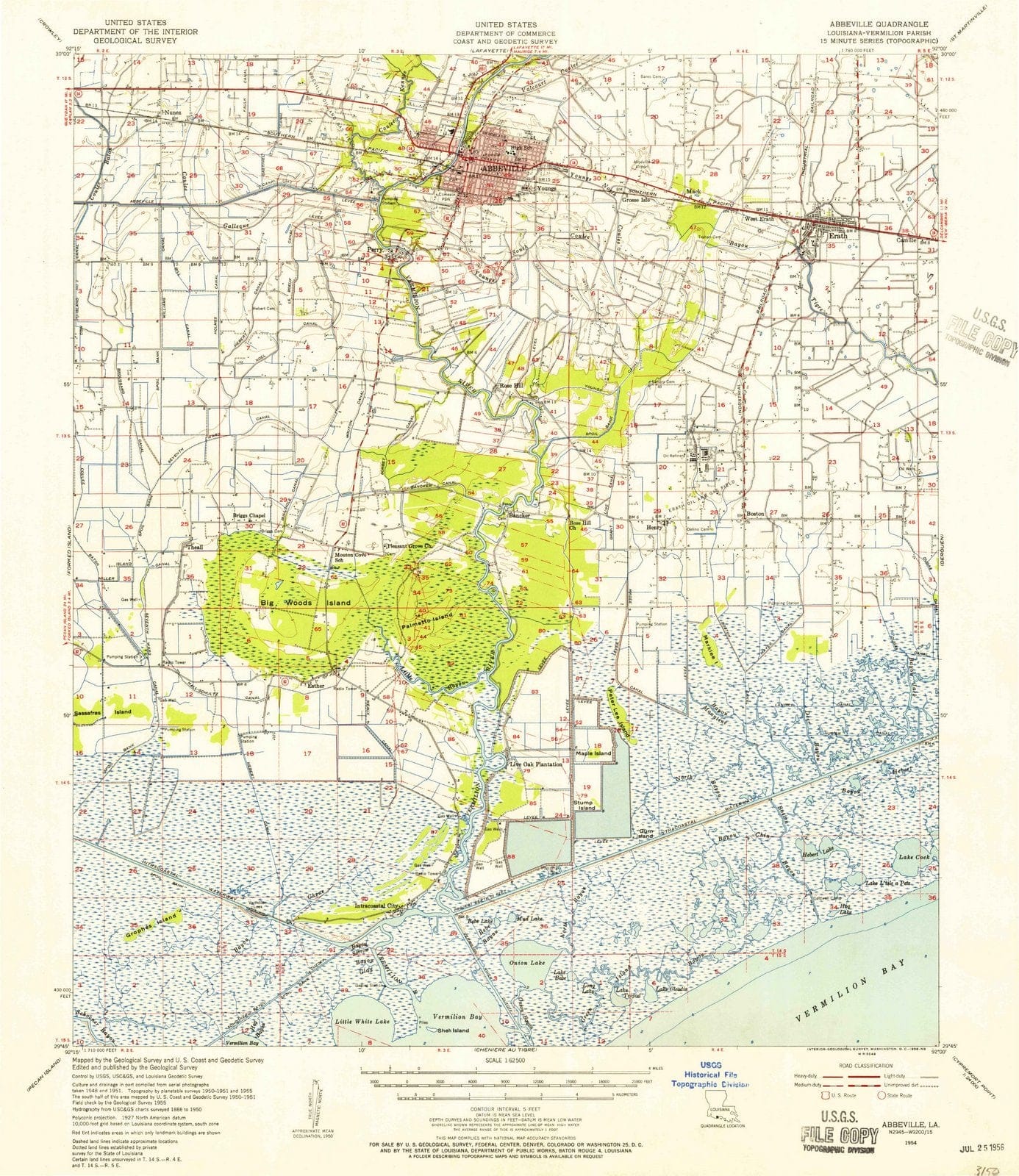 1954 Abbeville, LA - Louisiana - USGS Topographic Map – Historic Pictoric