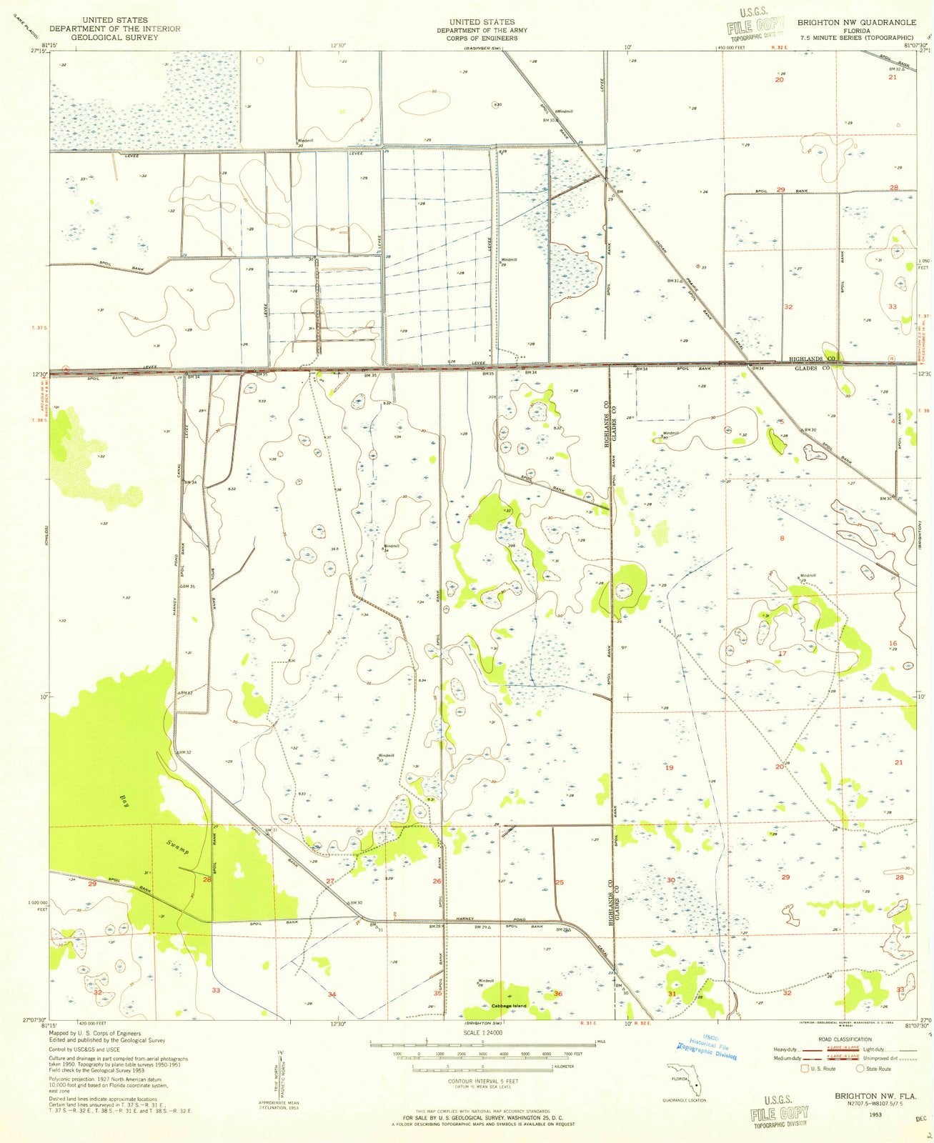 1953 Brighton, FL - Florida - USGS Topographic Map – Historic Pictoric