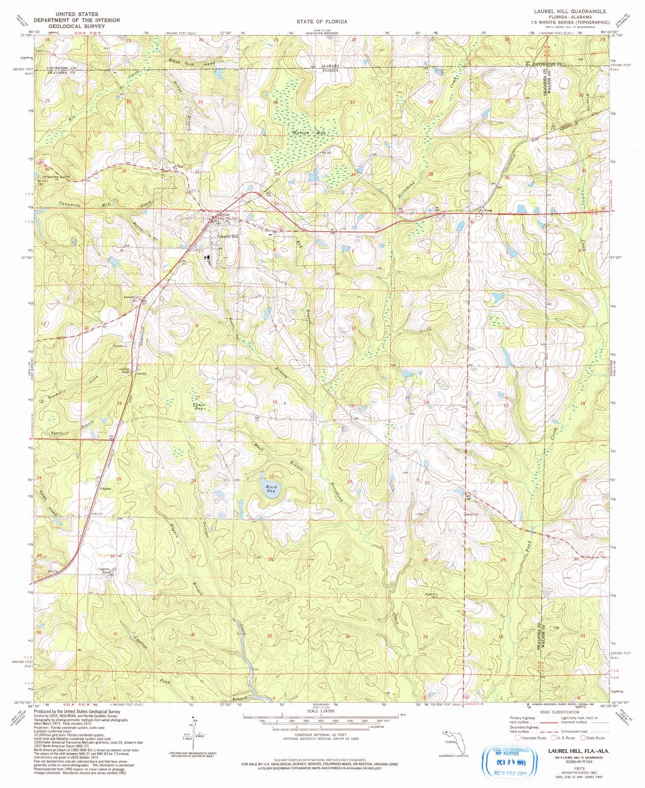 1973 Laurel Hill, FL - Florida - USGS Topographic Map - Historic Pictoric