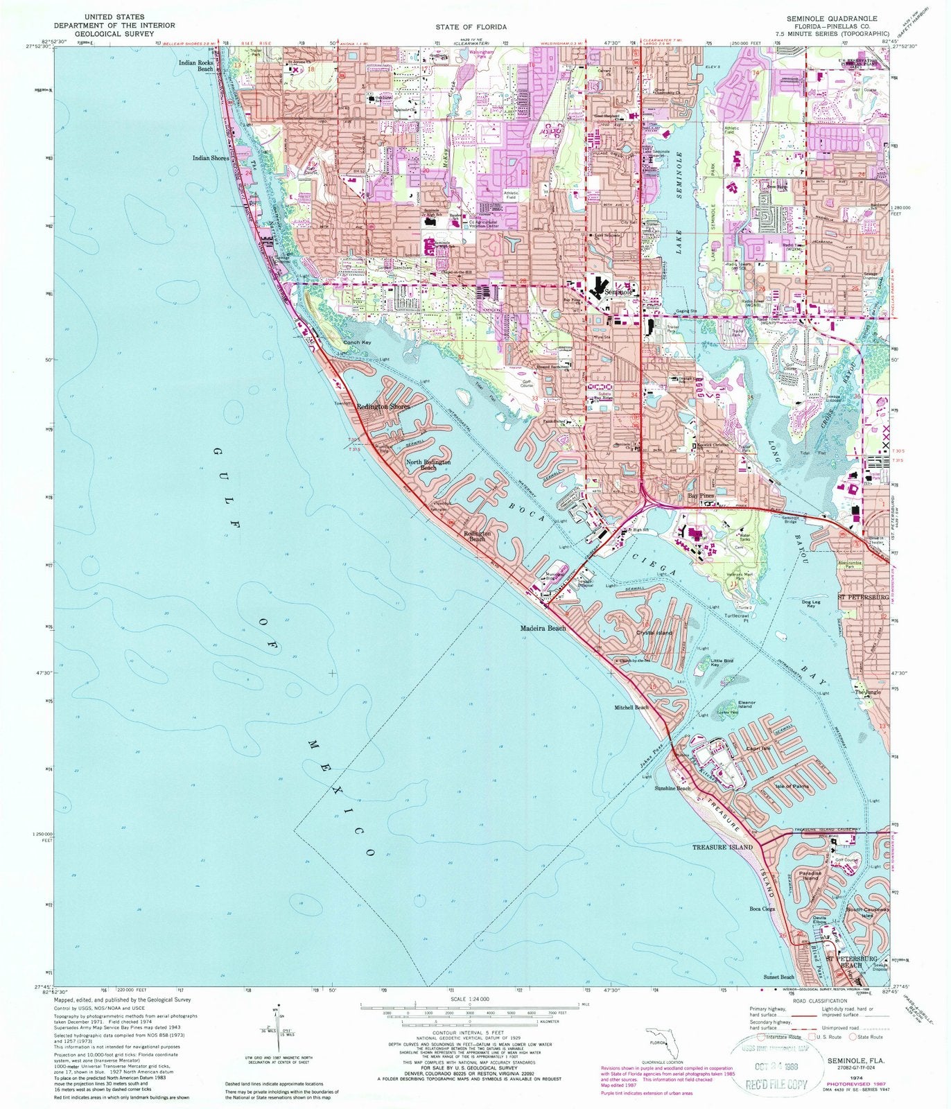 1974 Seminole, FL - Florida - USGS Topographic Map - Historic Pictoric
