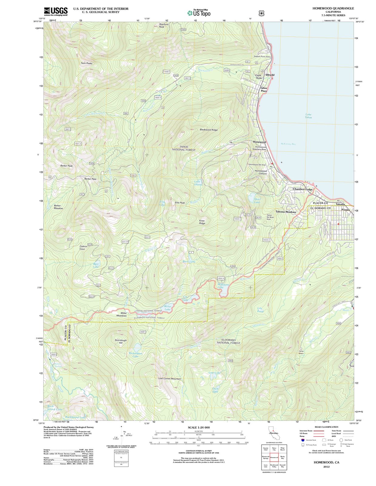2012 Homewood, CA - California - USGS Topographic Map – Historic Pictoric