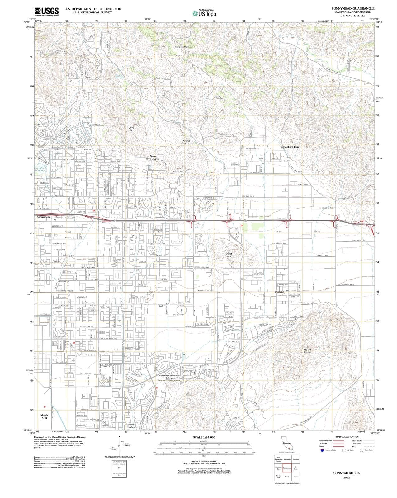 2012 Sunnymead, CA - California - USGS Topographic Map – Historic Pictoric