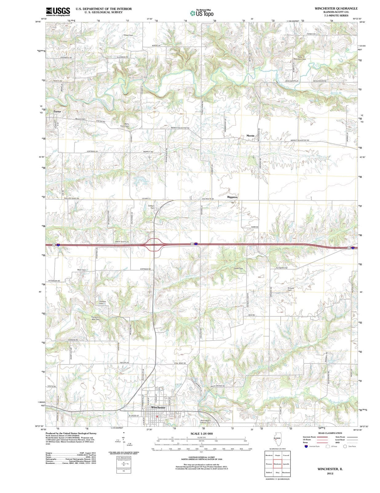 2012 Winchester, IL - Illinois - USGS Topographic Map – Historic Pictoric