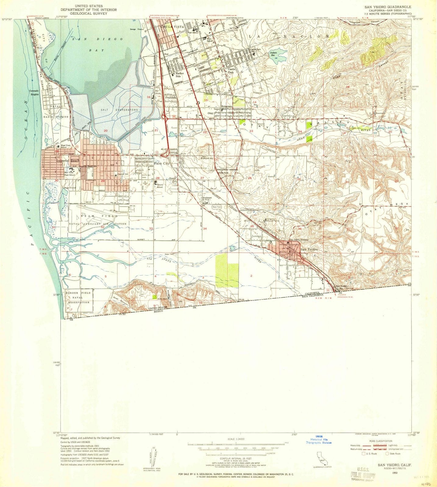 1953 San Ysidro, CA - California - USGS Topographic Map – Historic Pictoric