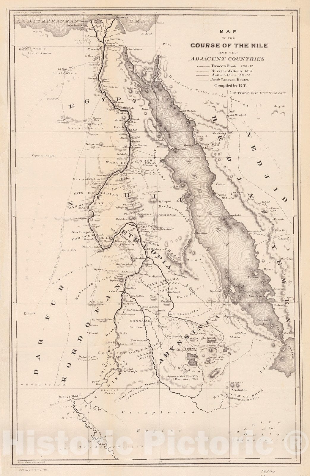 Historic Map : 1854 Map of the Course of the Nile and the Adjacent Cou ...