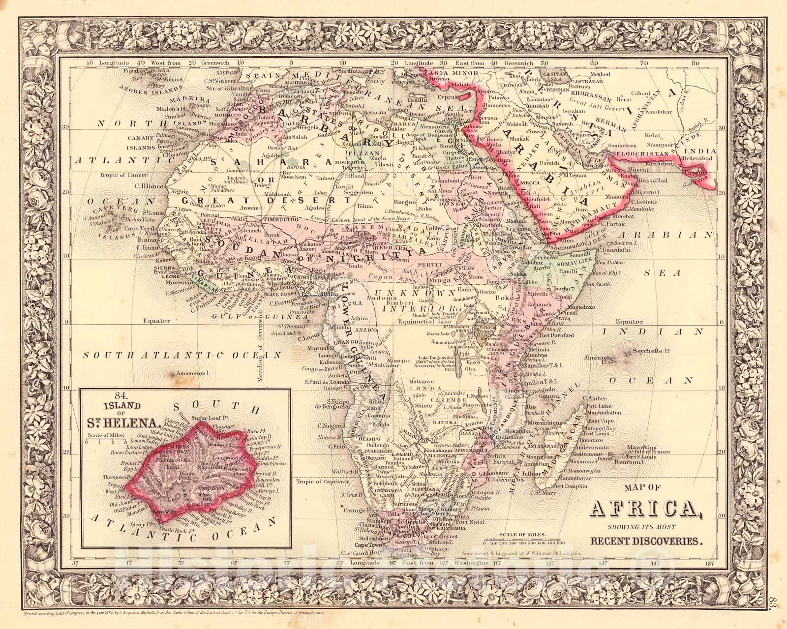 Historic Map : 1860 Map of Africa, Showing Its Most Recent Discoveries ...