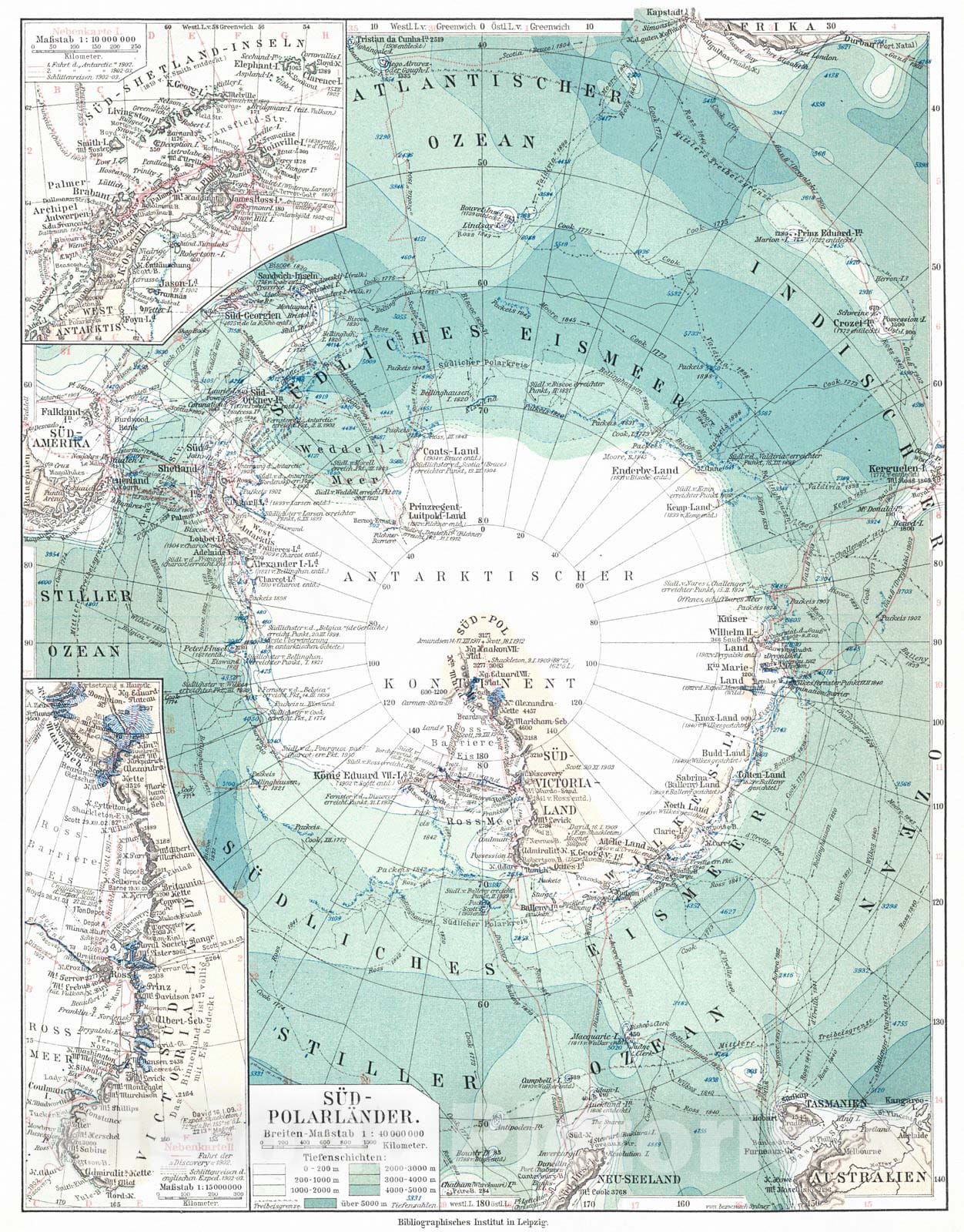 Historic Map : 1924 Sübpolarländer : Vintage Wall Art – Historic Pictoric