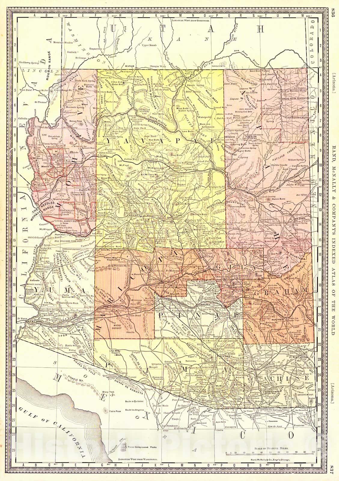 Historic Map : 1884 Arizona : Vintage Wall Art – Historic Pictoric