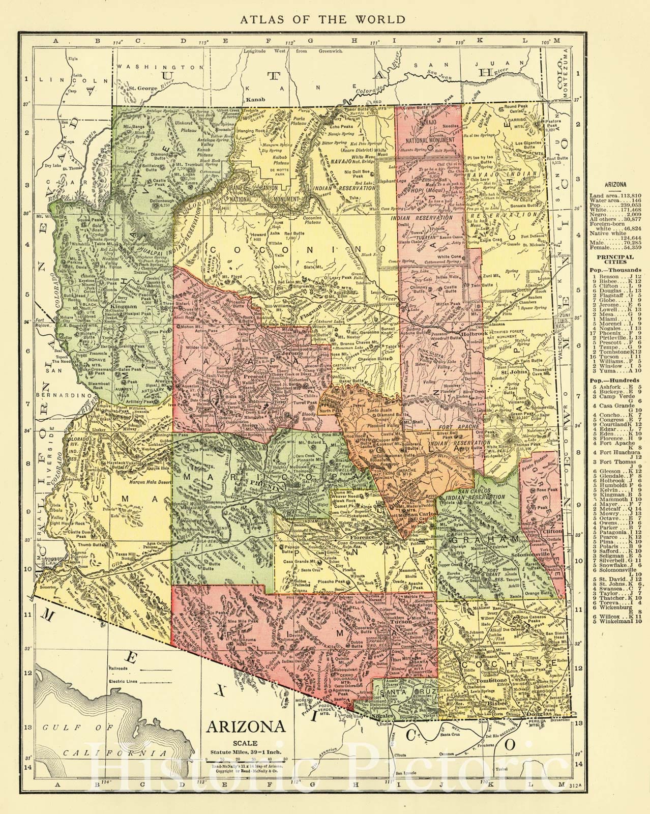 Historic Map : 1916 Arizona : Vintage Wall Art – Historic Pictoric