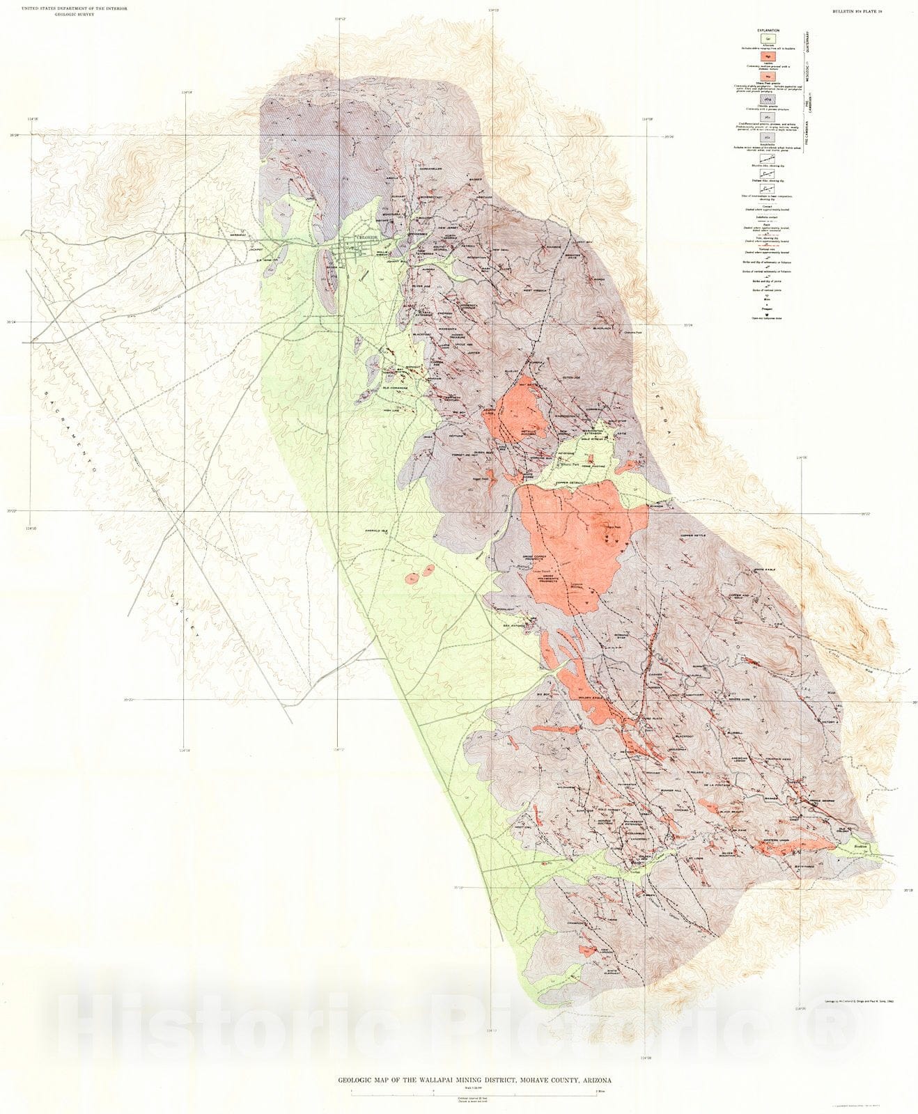 Historic Map : 1950 Geologic Map of the Wallapai Mining District, Moha ...