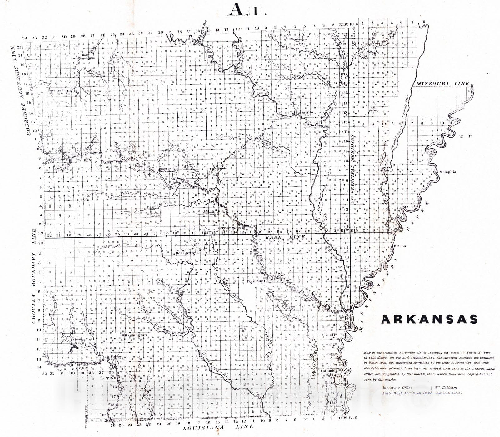 Historic Map : 1845 Arkansas (Map of the Arkansas Survey Districts sho ...