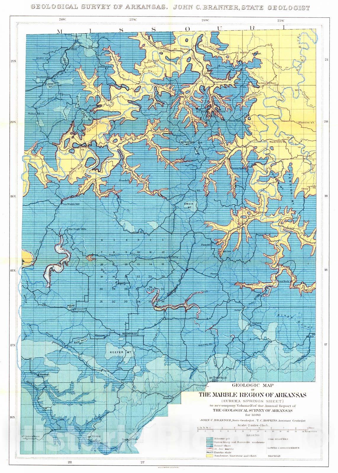 Historic Map : 1890 Geologic Map of the Marble Region - Eureka Springs ...