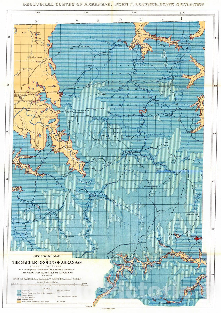 Historic Map : 1890 Geologic Map of the Marble Region - Carrollton She ...