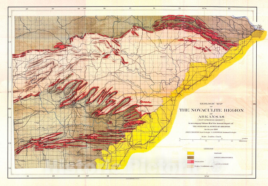 Historic Map : 1890 Geological Map of The Novaculite Region of Arkansa ...