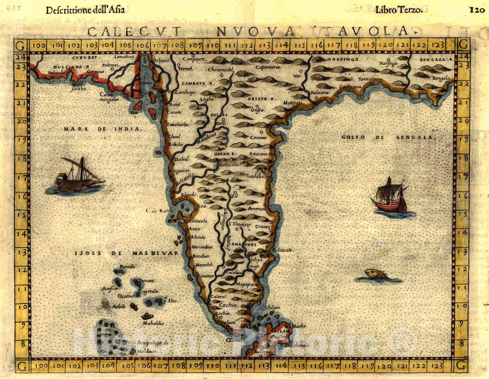 Historic Map : 1574 Calecut Nuova Tavola : Vintage Wall Art – Historic ...