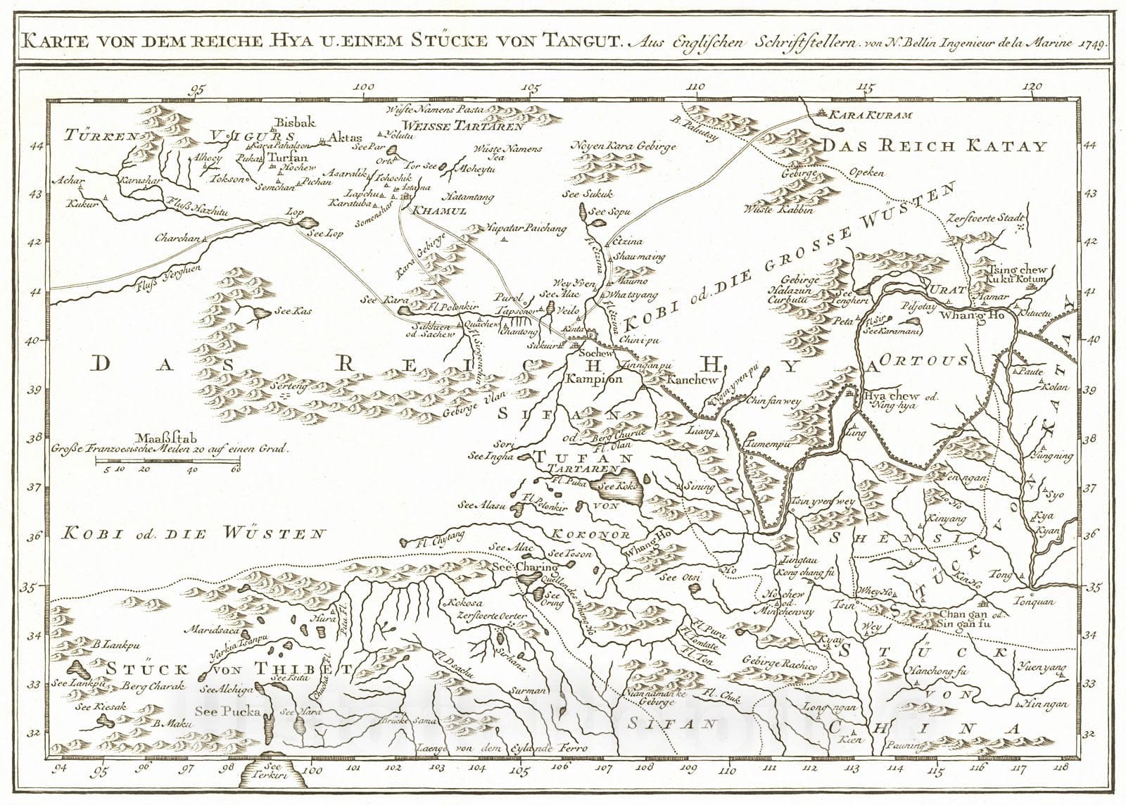 Historic Map : 1749 Karte von dem Reiche Hya u. Einem Stucke von Tangu ...