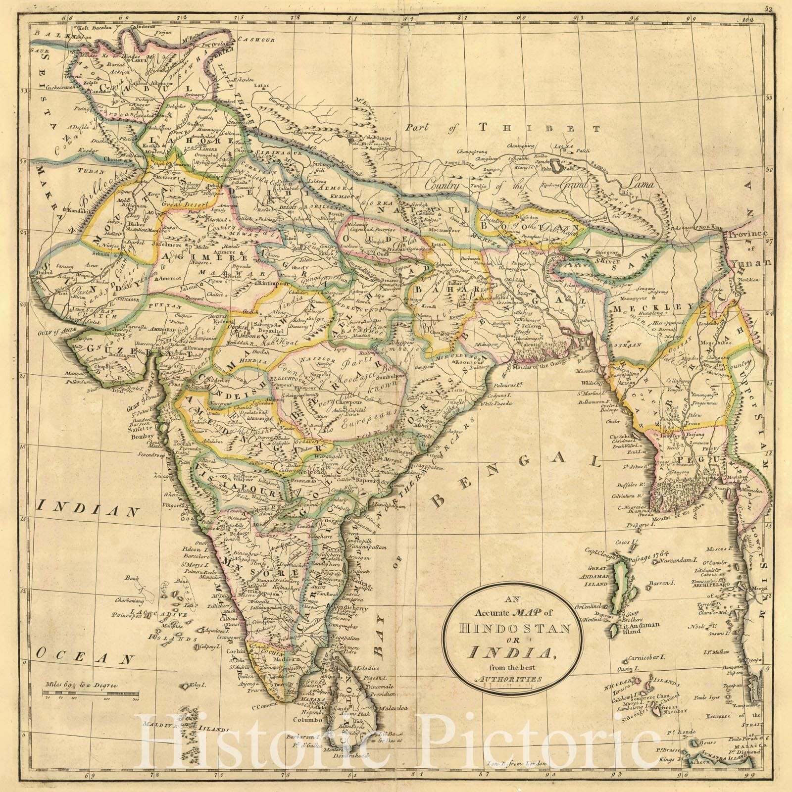 Historic Map : 1814 An accurate map of Hindostan or India from the bes ...