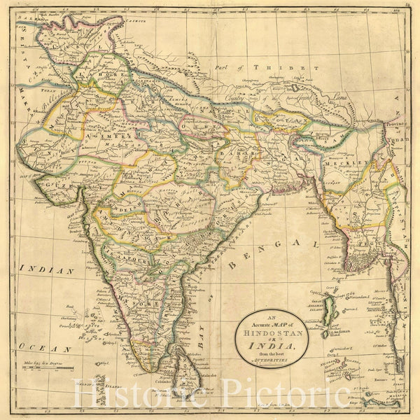 Historic Map : 1814 An accurate map of Hindostan or India from the bes ...