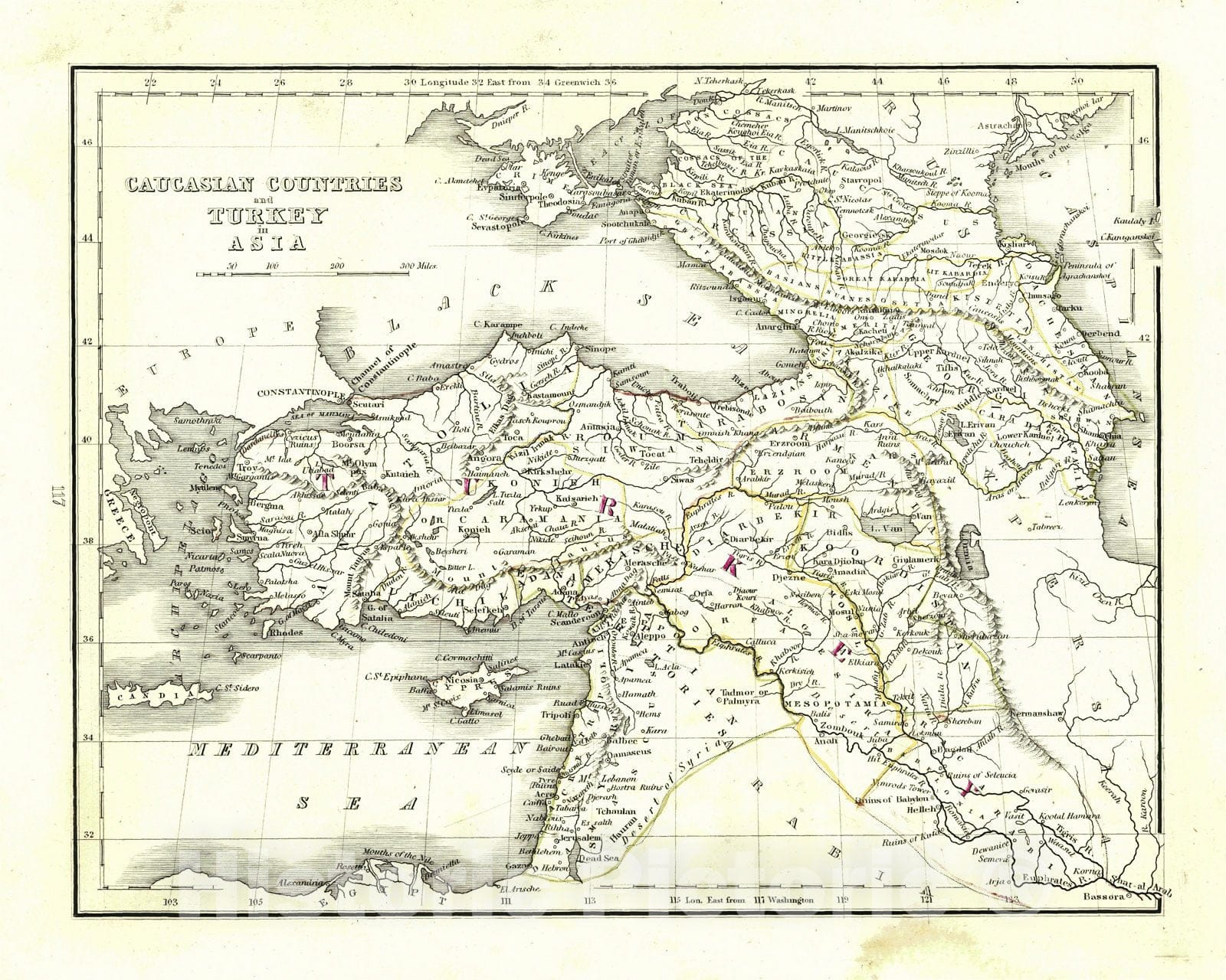 Historic Map : 1835 Caucasian Countries and Turkey in Asia : Vintage W ...