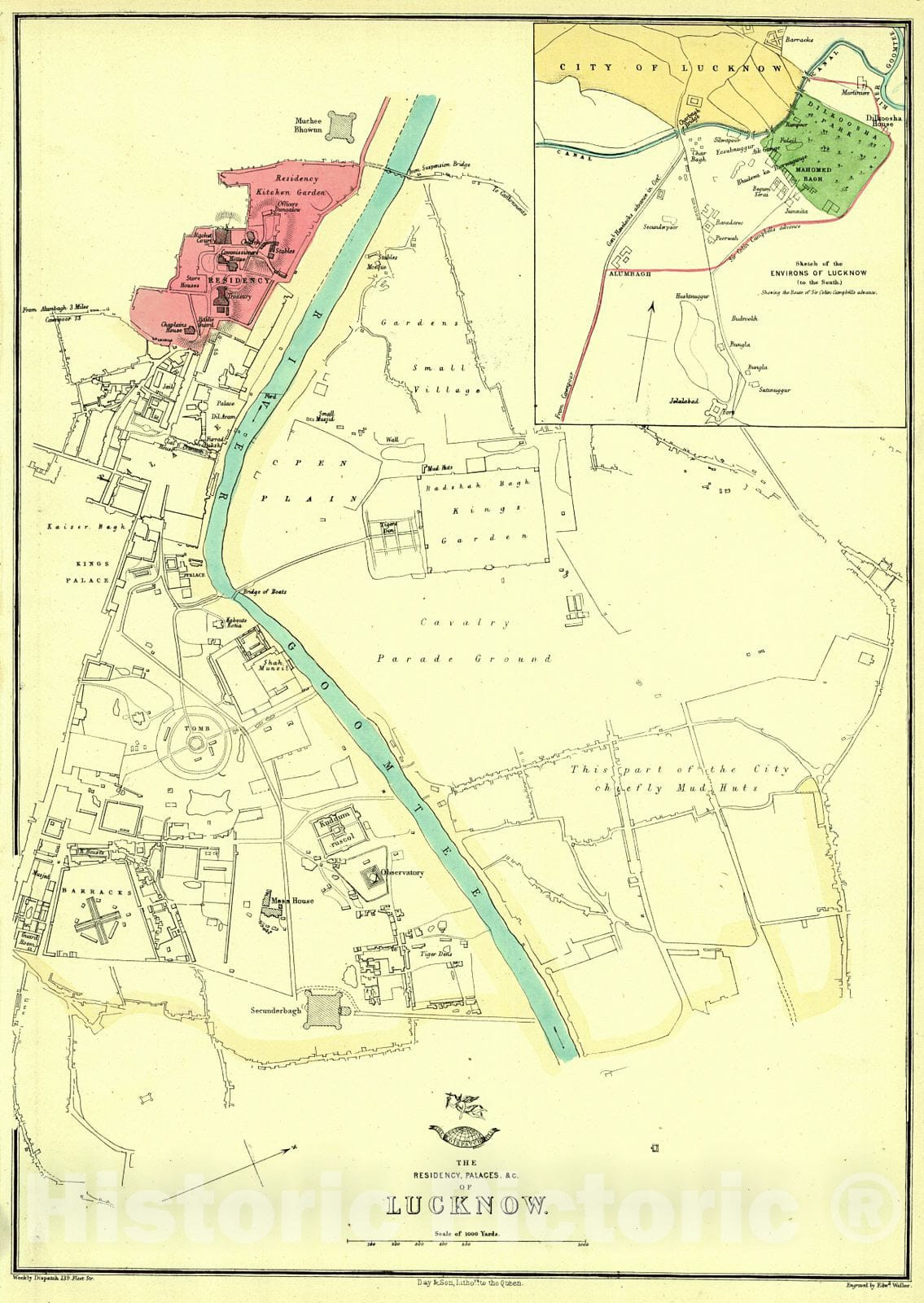 Historic Map : 1862 The Residency, Palaces, etc. of Lucknow : Vintage ...