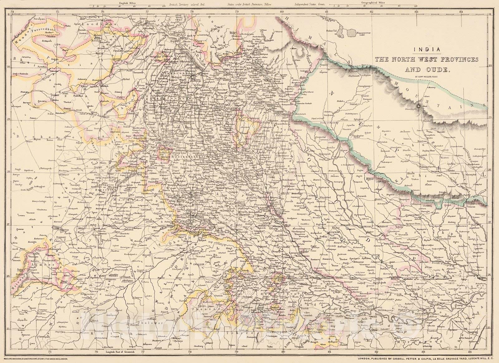 Historic Map : 1865 India the North West Provinces and Oude : Vintage ...