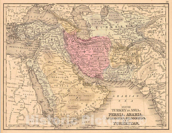 Historic Map : 1871 Turkey in Asia, Persia, Arabia, Afghanistan, Beloo ...