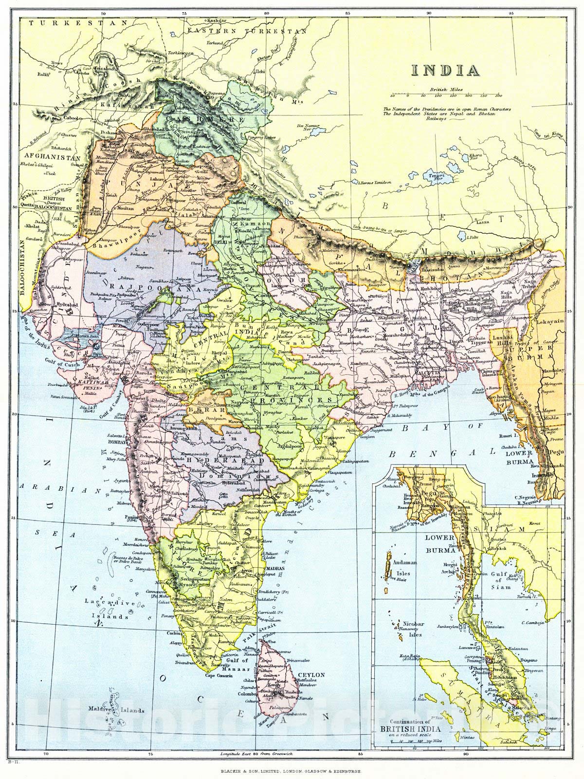 Historic Map : 1884 India : Vintage Wall Art – Historic Pictoric