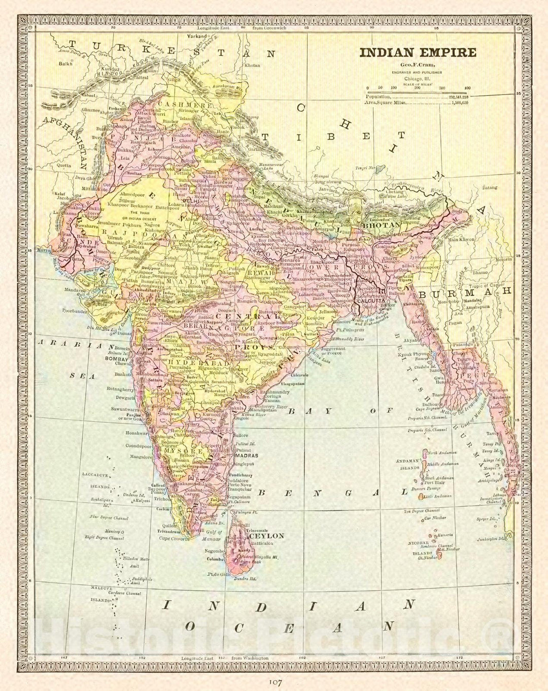 Historic Map : 1885 Indian Empire : Vintage Wall Art – Historic Pictoric