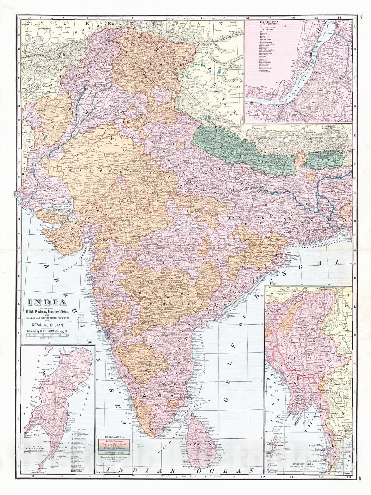 Historic Map : 1900 India Showing the British Provinces, Feudatiry Sta ...