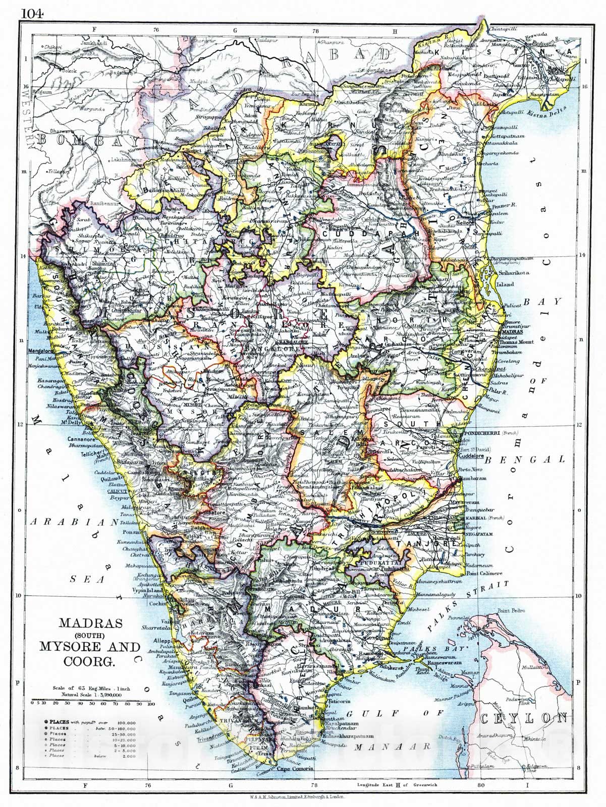 Historic Map : 1901 Madras (South) Mysore and Coorg. : Vintage Wall Ar ...